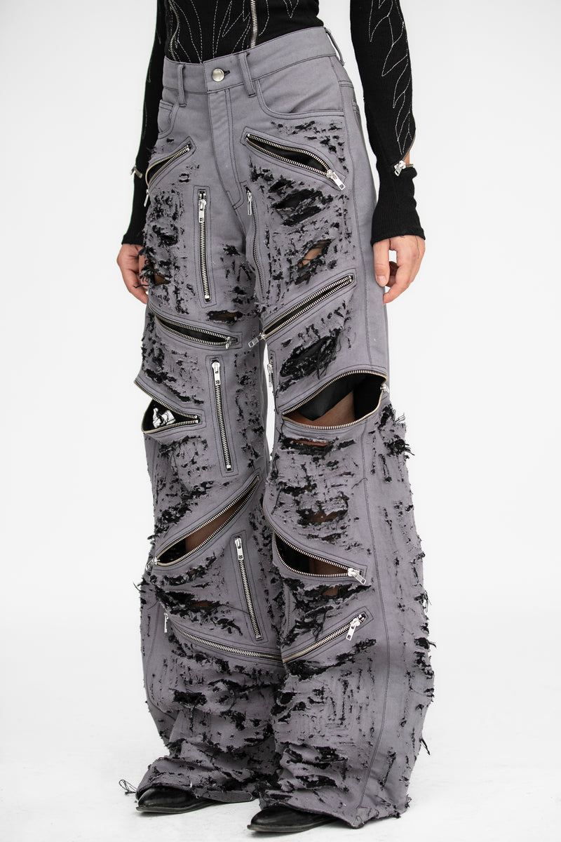 SCRATCH DISTRESSED ZIP ARMOUR DENIM GREY – SXVSU